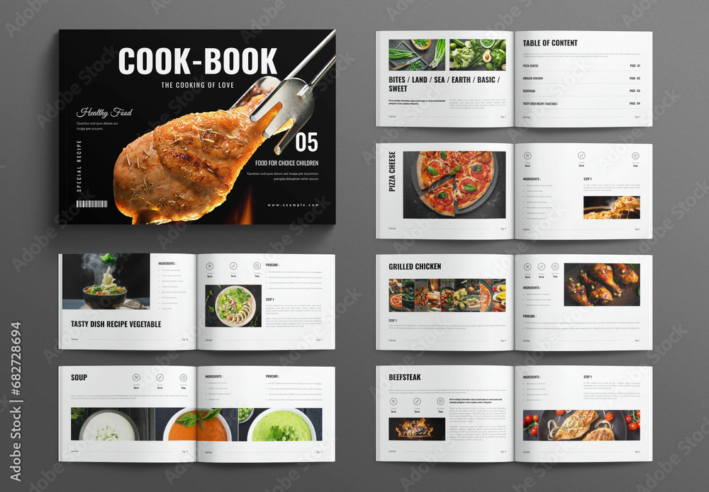 Cookbook Template Recipe Book Layout Design Landscape Stock Template ...