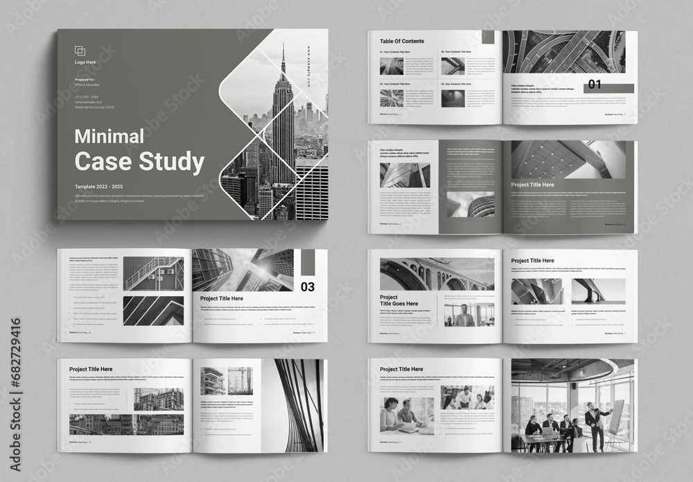 Modelo de Minimal Case Study Booklet Layout Design Template Landscape ...