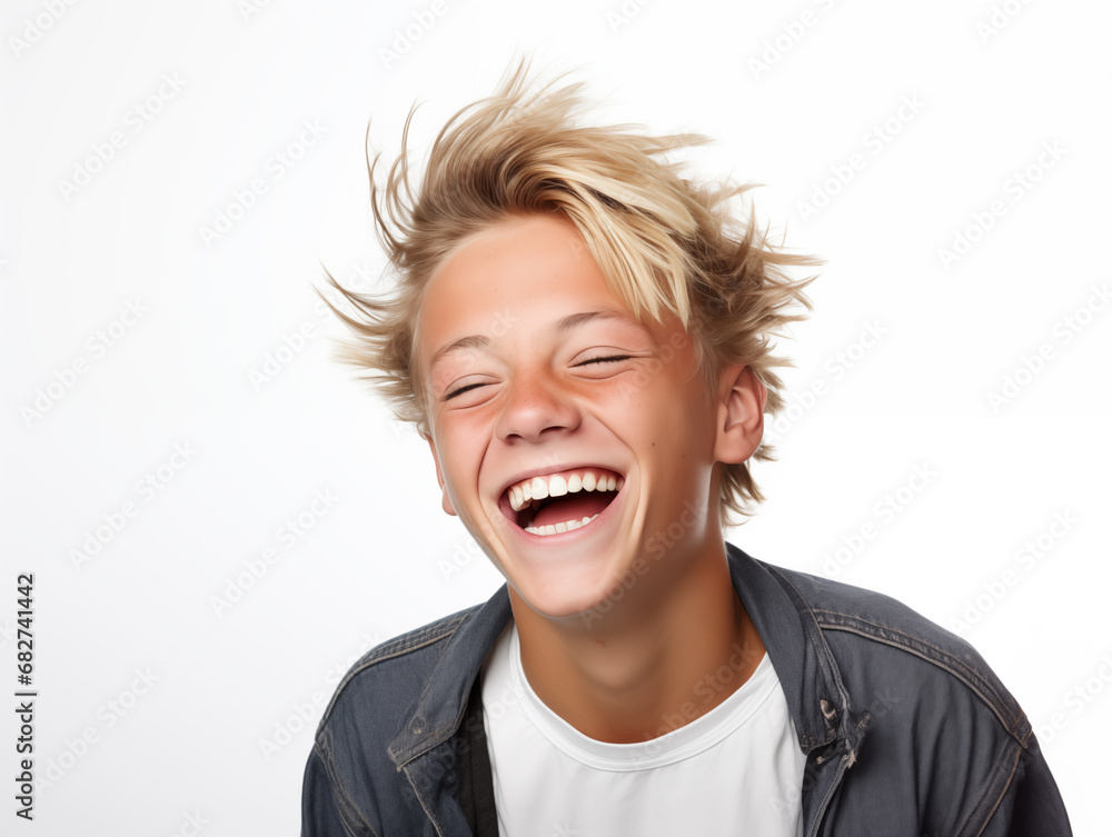 Beautiful teenage boy laughing. Full mouth smile. Isolated on white ...
