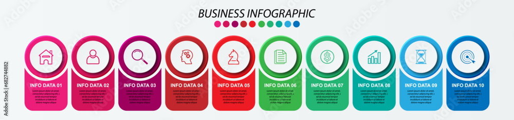 Simple infographic with 10 parts or options, simple design full of ...