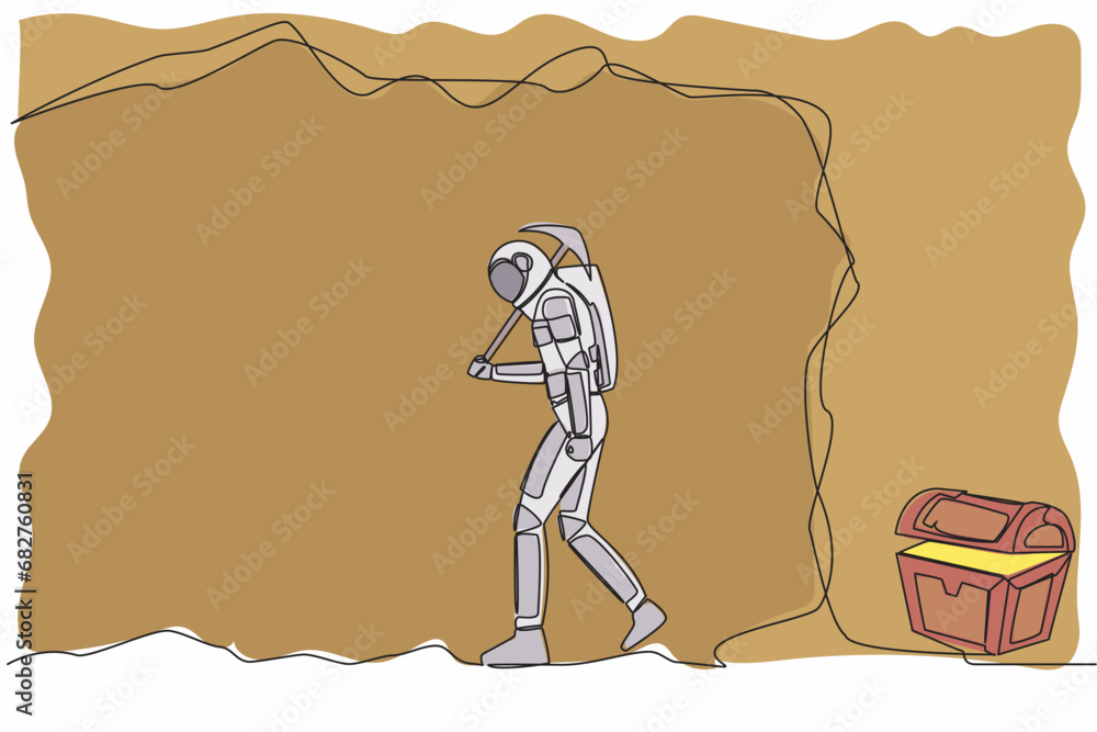 Continuous one line drawing young astronaut stop trying and give up ...