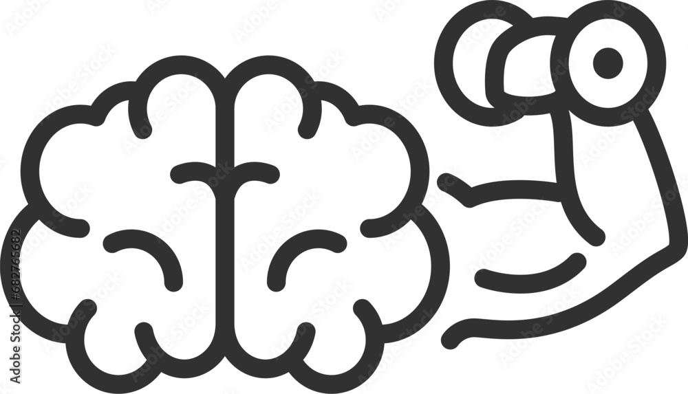 Exercise for the brain, linear icon. The brain pumps. Line with ...