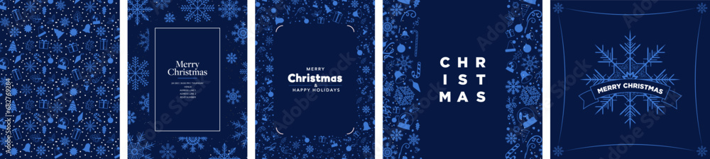 Patterned Blue Merry Christmas Templates for posters, invitations ...