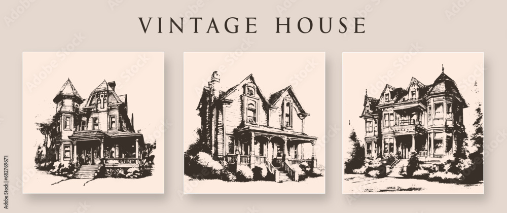 Vintage house, vector, city, silhouette, illustration, vintage, travel ...