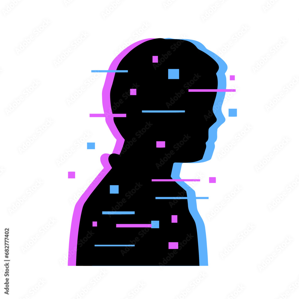 Distorted Glitch Avatar. Digital Silhouette of people. Retro glow VHS ...