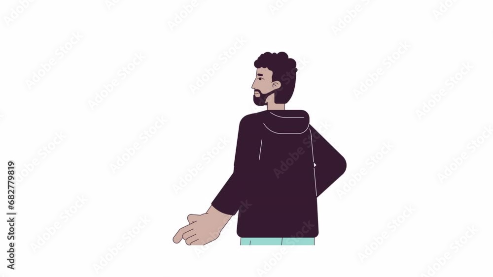 Beard african american guy scrolling gesture line 2D character ...