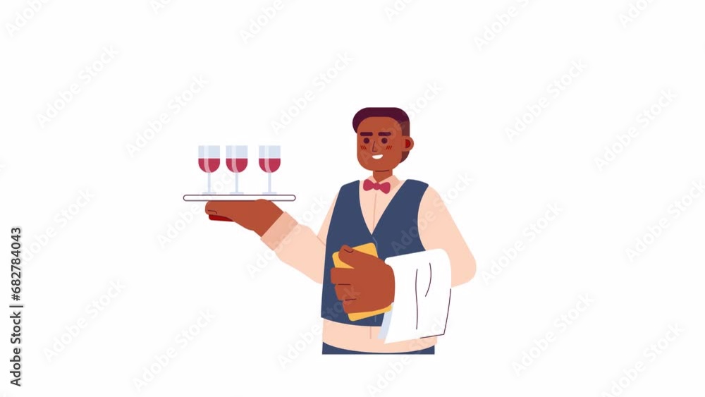Wine steward african american male 2D character animation. Sommelier ...