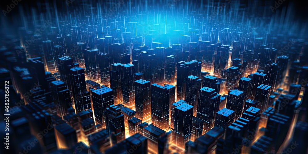 Abstract tech background with interconnected cyber cells, quantum computing network system and ...