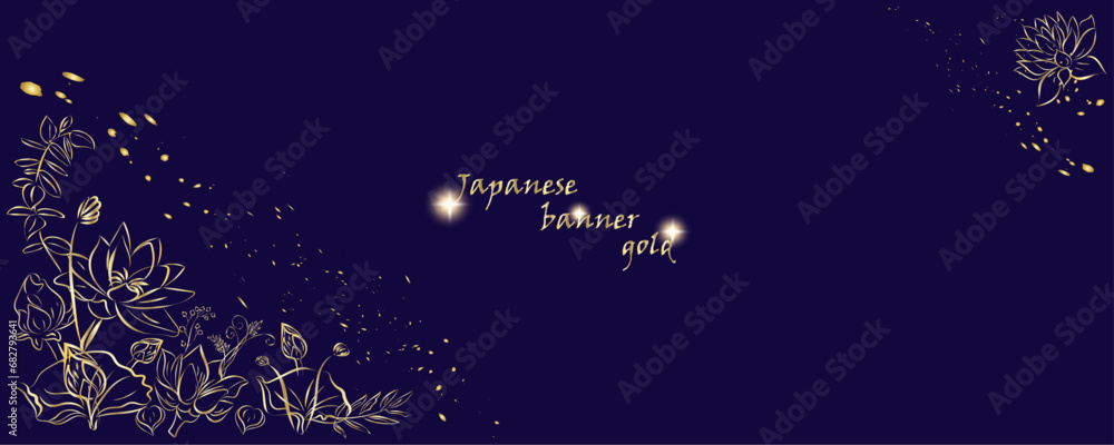 Golden botany banner Luxury hand drawn gold lotus and sakura flowers ...