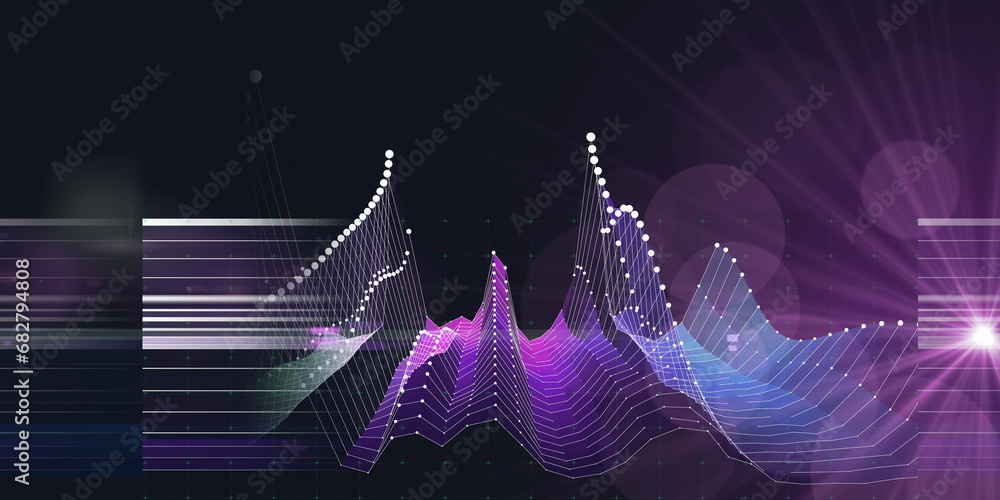 Abstract background waving wireframe grid from lines in grid with dots ...