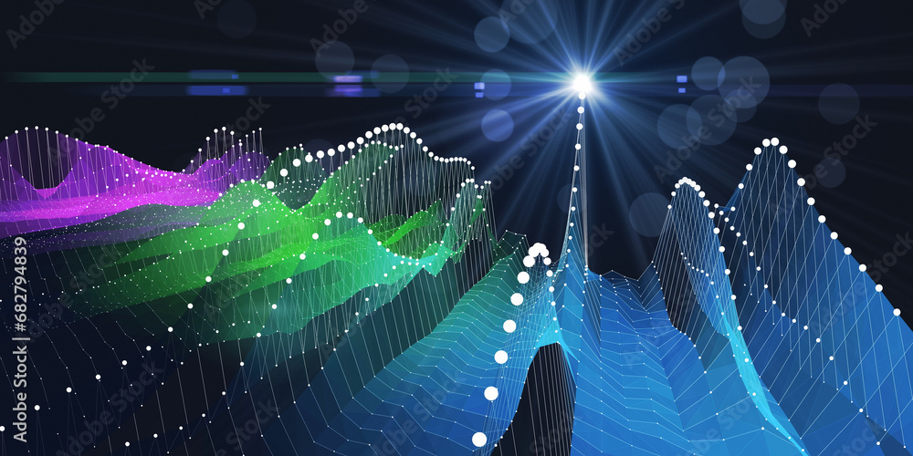 Poster Abstract background color graph with white lines, dots and spot effects on dark – Tableau ...