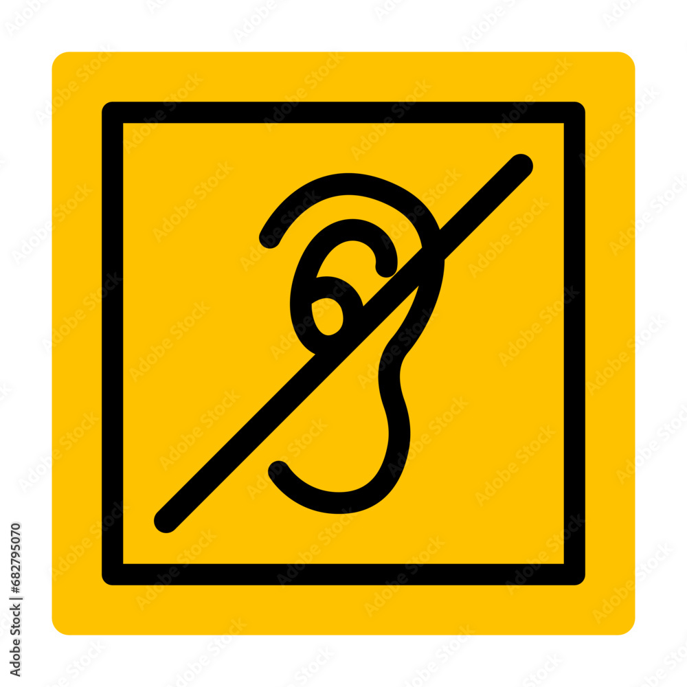 Deaf icon. International Deafness Symbol. Crossed out ear is symbol of ...