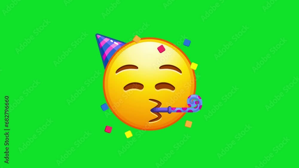 Partying emoji. Emoticon with party horn and hat, celebrating. Animated ...