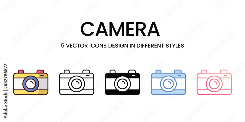 Camera Icon Design in Five style with Editable Stroke. Line, Solid ...