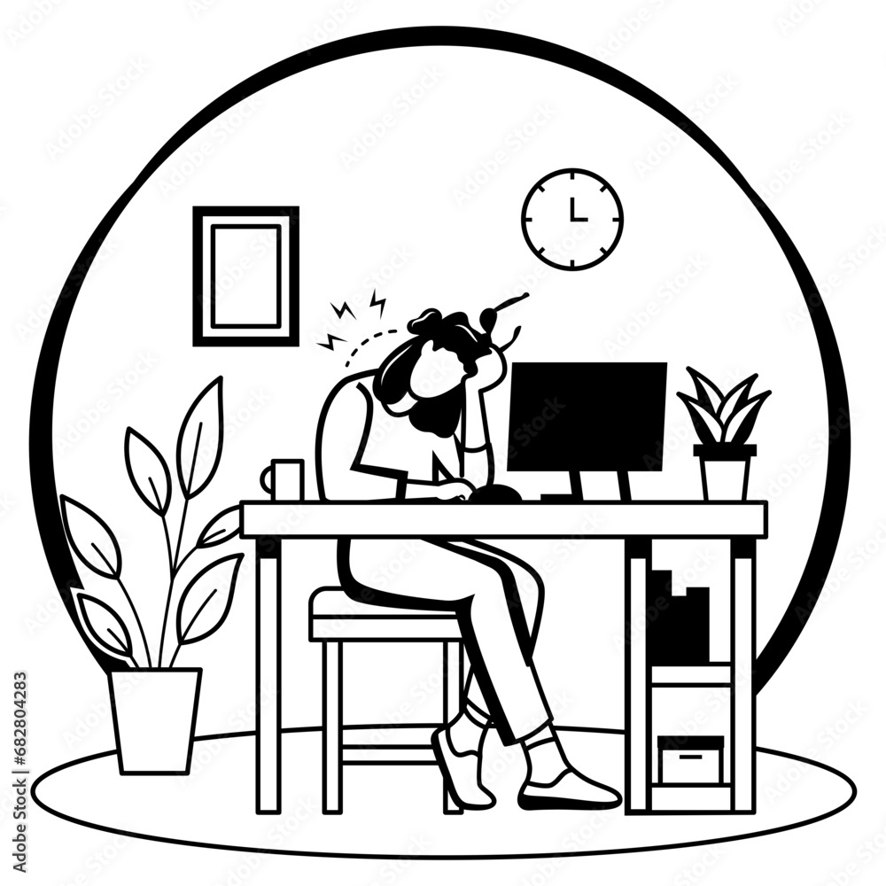 Suffering from neck pain and headache due bad posture concept, employee ...