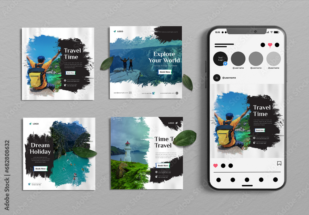 Travel Social Media Post Layout Stock Template | Adobe Stock
