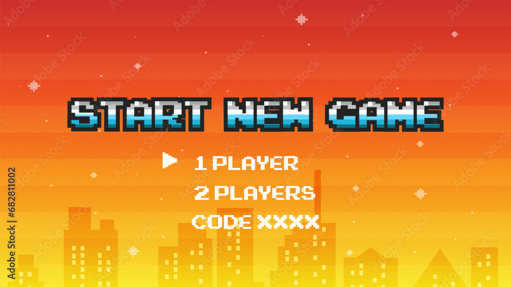Start a new game background with player selection.8 bit game.retro game. Stock ベクター | Adobe Stock