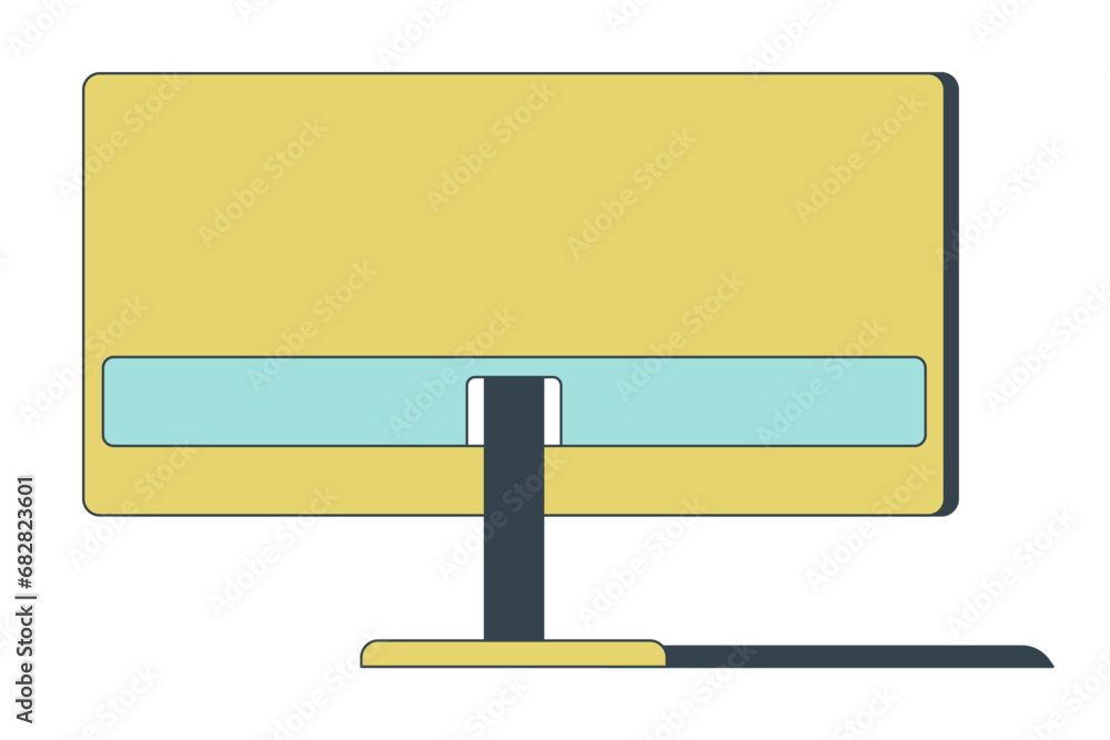 Vecteur Stock Back view computer desktop 2D linear cartoon object ...