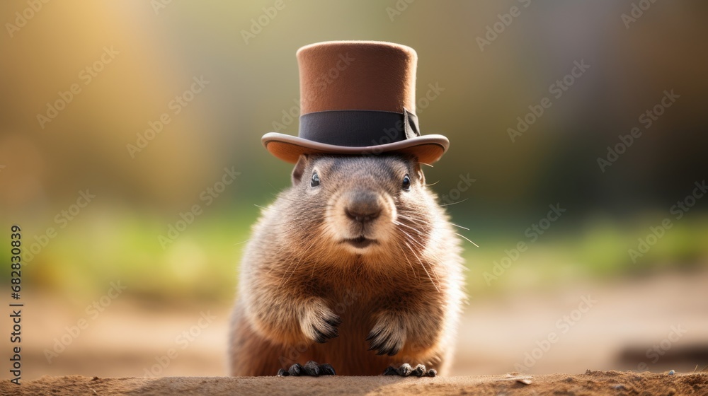 charming portrait featuring a groundhog wearing a hat Stock-Foto ...