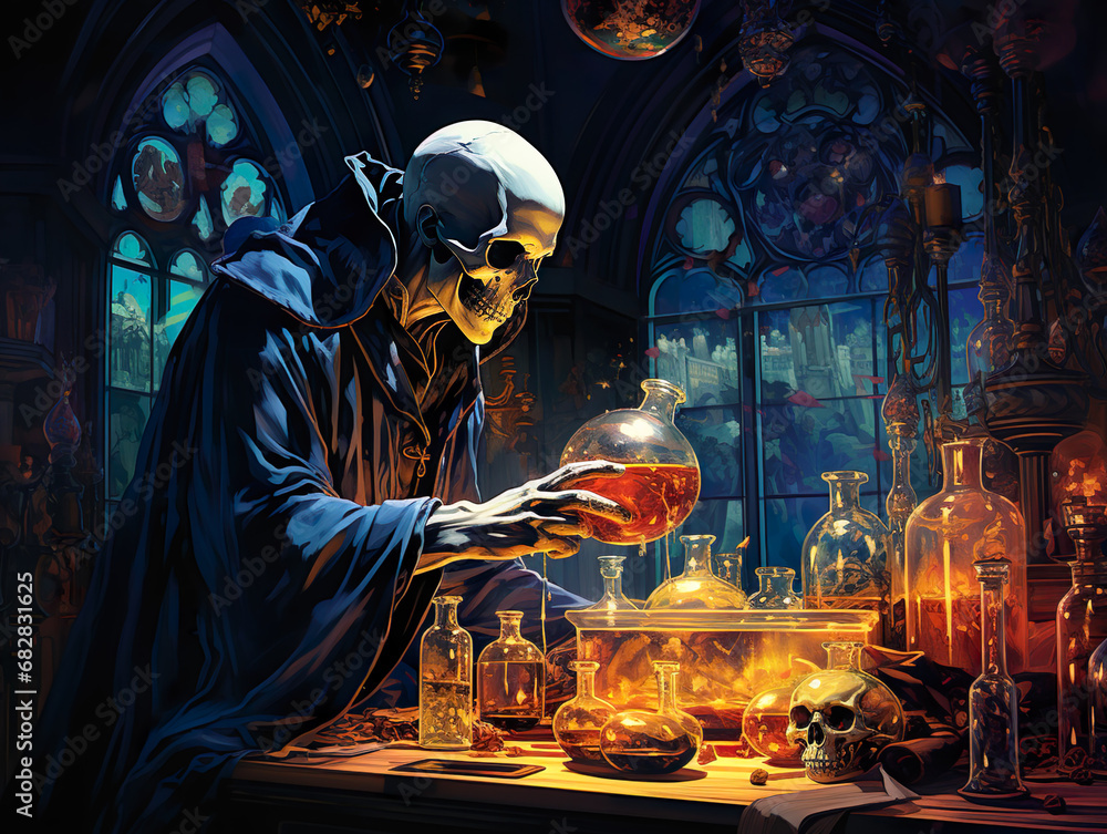 in search of the elixir of youth necromancer sorcerer casting a black ...