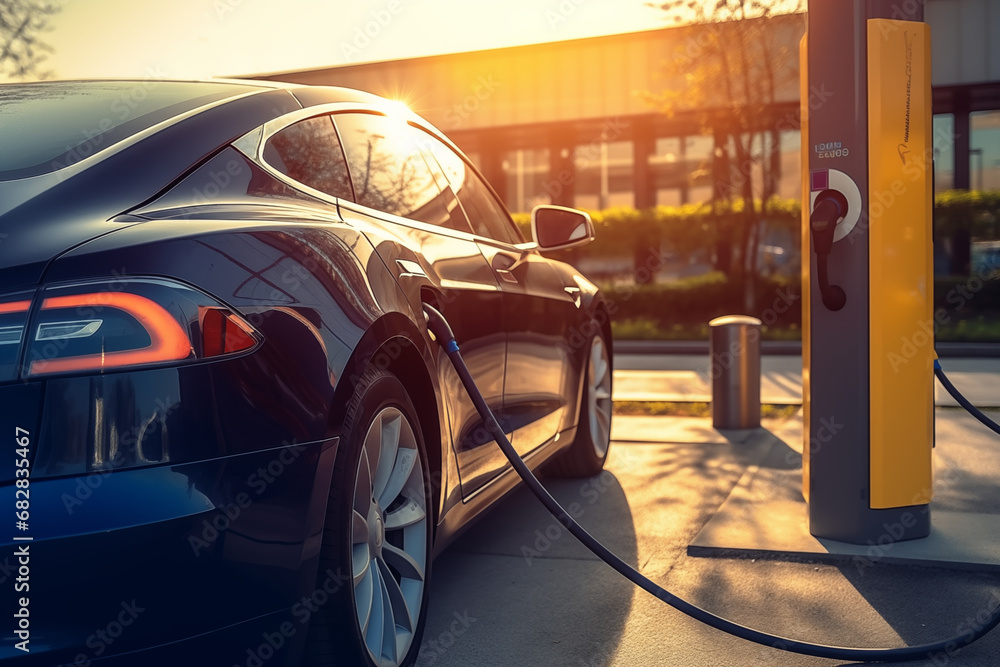 Charging Electric Car. Charge an Electric Car. Powered car charging ...