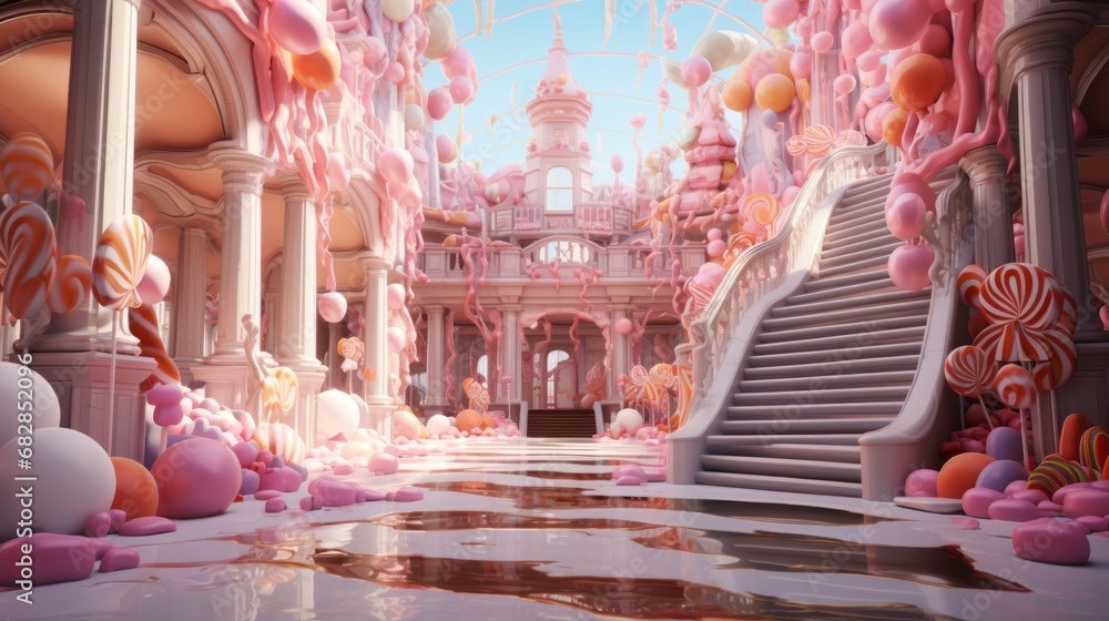 Wonderful fantasy pink castle for fairytale princess. Elegant towers ...