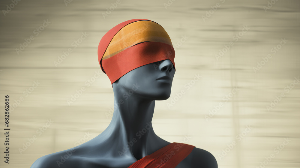 Female Mannequin model wrapped with orange red cotton fabric cloth ...
