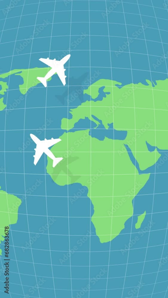 Airplanes fly over world map. Around the world holiday air travel ...
