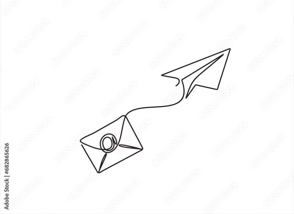 continuous one line drawing of Email message post letter send ...