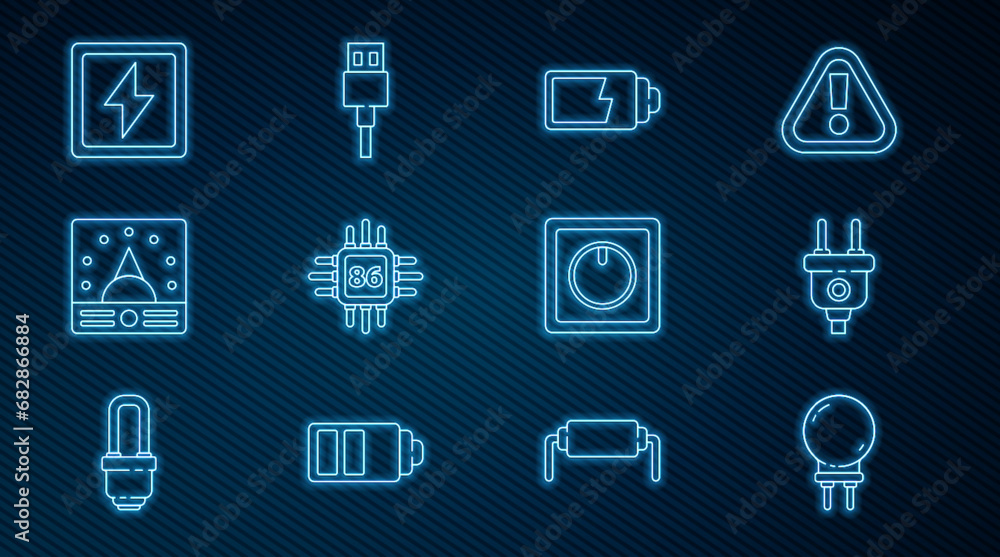 Set Line Light Emitting Diode Battery Charge Level Indicator Processor With Microcircuits Cpu