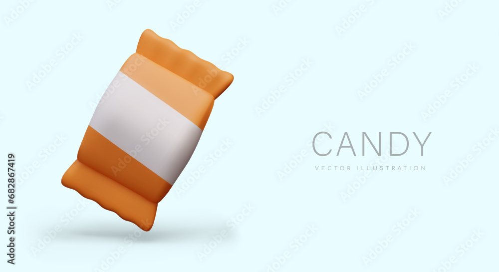 Rectangular candy in wrapper. Realistic packaging, vector mockup with ...
