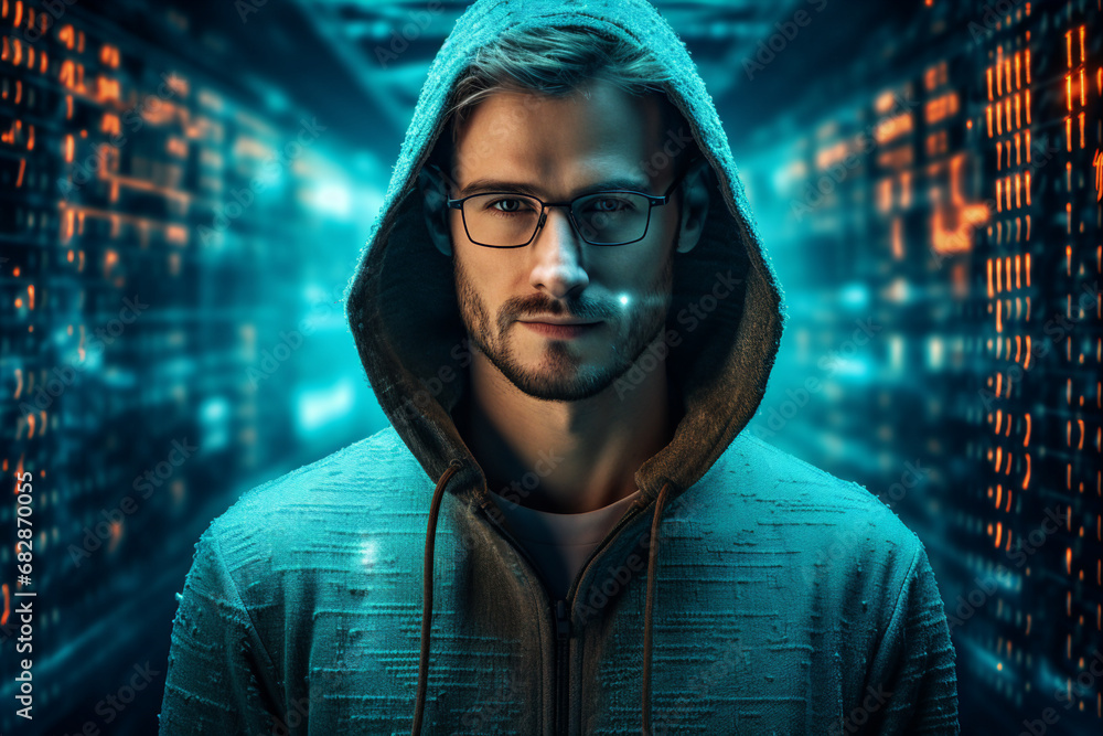 Generative AI portrait of cyberpunk system administrator programmer ...