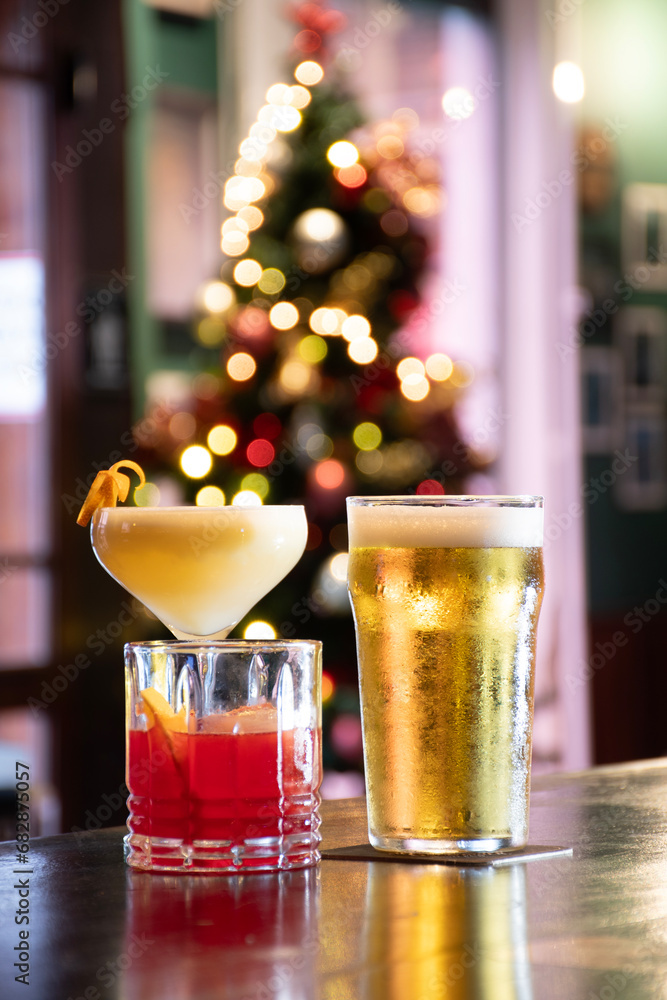 collection of alcoholic drinks with pint of lager beer and drinks and ...