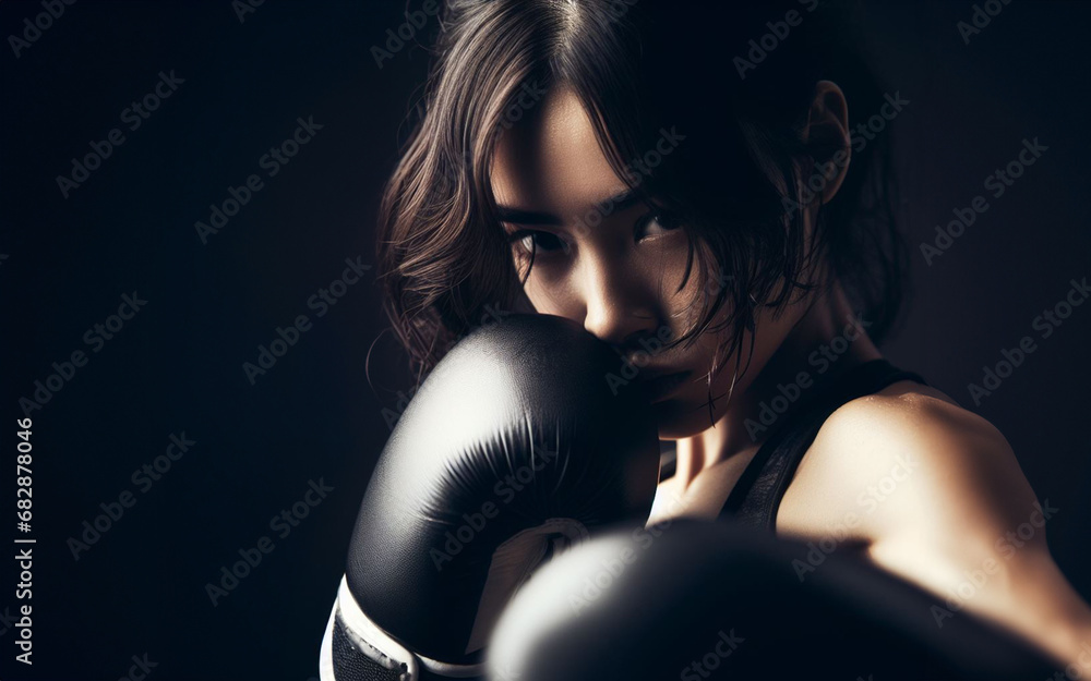 female boxer Practice fighting hard sweating all over Powerful image ...