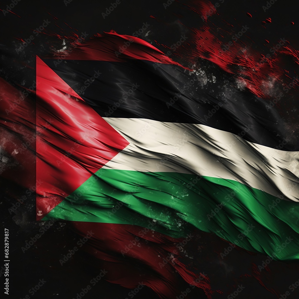 Palestine Flag, Blood and Fire, Civilian tragedy. War and conflict ...