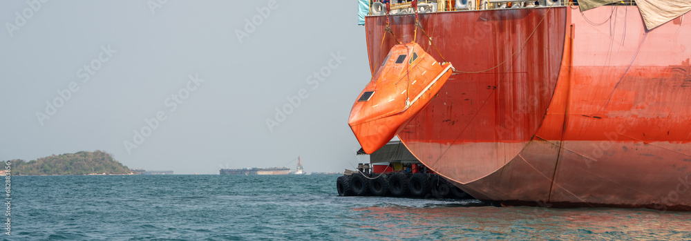 Watertight lifeboat test. Port state control. Lowering orange totally ...