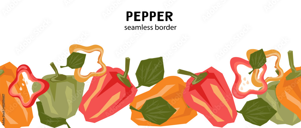 Vetor de Bell pepper seamless border design, hand drawn vector ...