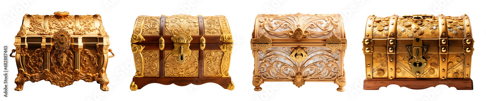 Set of Game reward rare lock treasure chests Isolated on transparent ...
