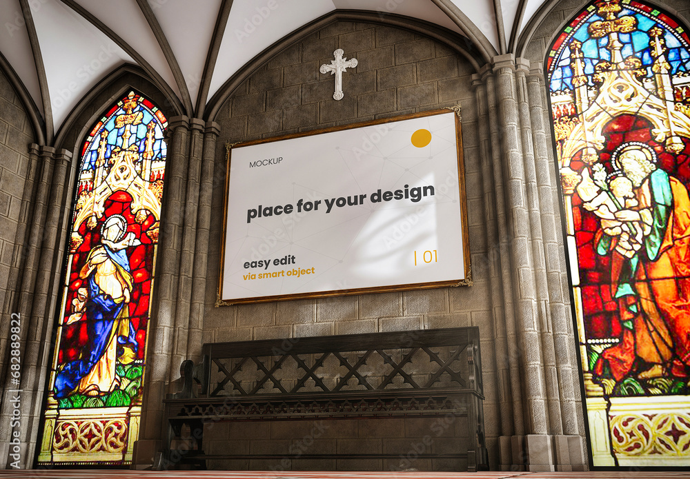 Church Vitreaux Horizontal Frame Picture Mockup 02 Stock Template ...