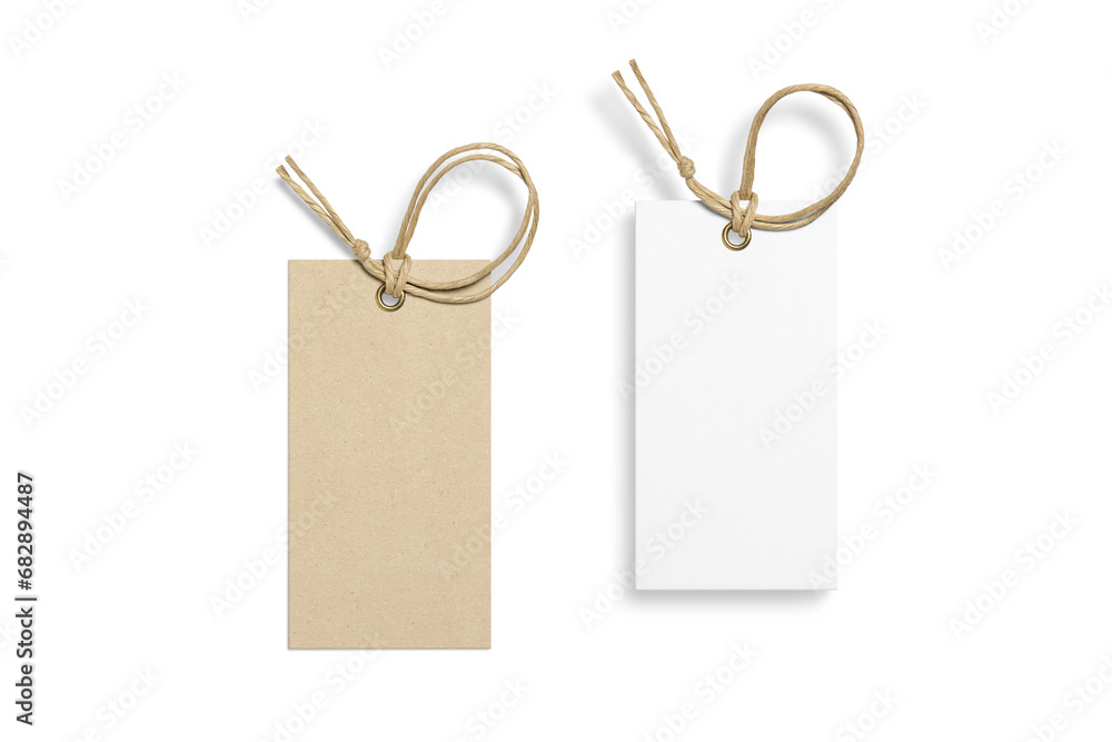 Set of two blank paper hang tags, price tags or cloth labels with ...