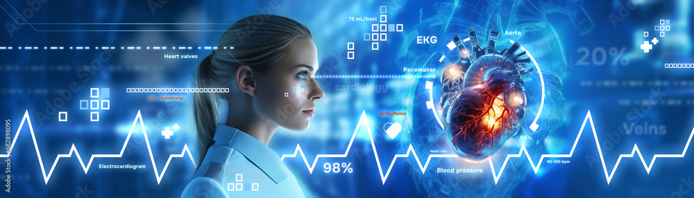 AI cardiologist diagnoses heart, pacemaker implant. Digital Artificial ...