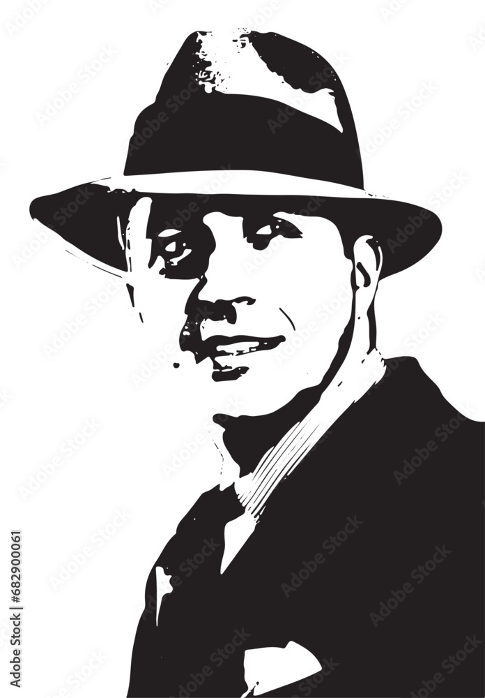 Montevideo, Uruguay; 1933: Portrait of Carlos Gardel. Black and white ...