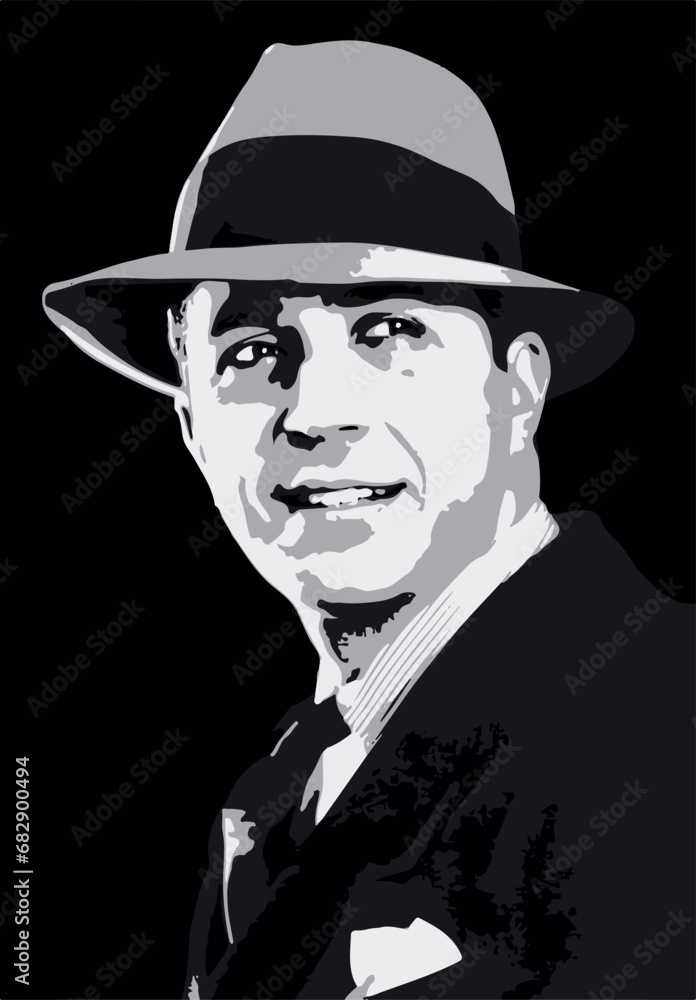 Montevideo, Uruguay; 1933: Portrait of Carlos Gardel. Black background ...