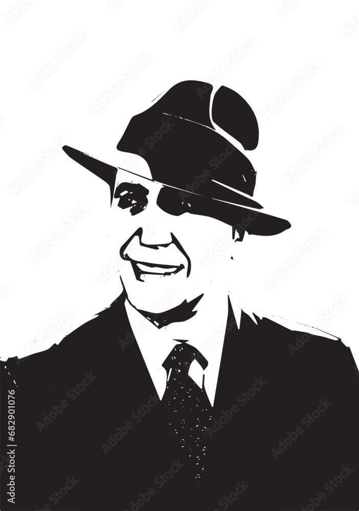 Montevideo, Uruguay; 1933: Portrait of Carlos Gardel. Black and white ...