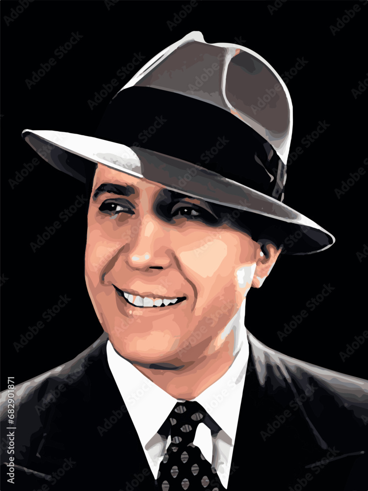 Montevideo, Uruguay; 1933: Portrait of Carlos Gardel. Color vector ...