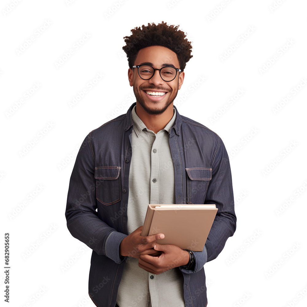 Cute black American student smiling happily on PNG transparent ...