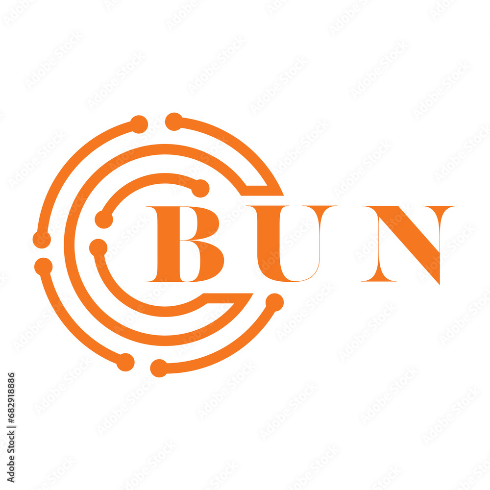 BUN letter design. BUN letter technology logo design on white ...