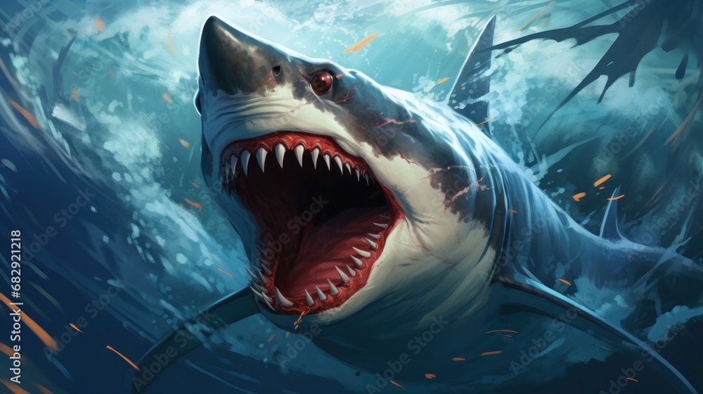 big angry and vicious shark sharp teeth background wallpaper ai ...