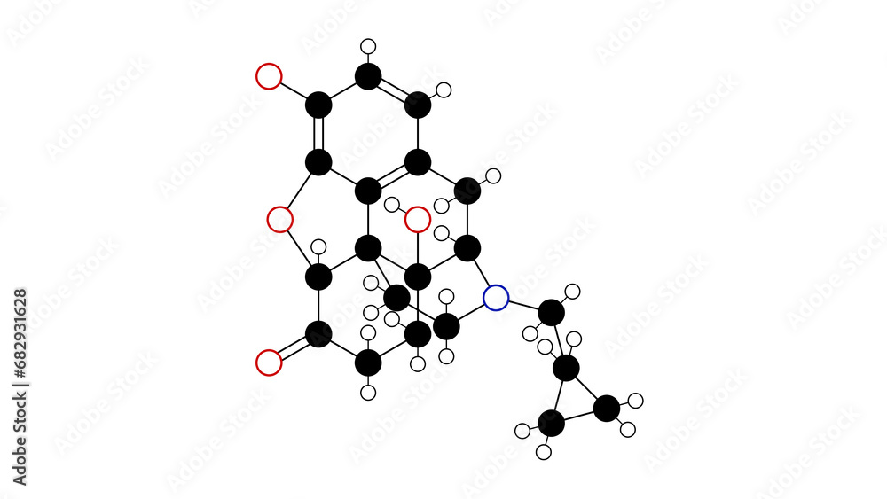 naltrexone molecule, structural chemical formula, ball-and-stick model ...