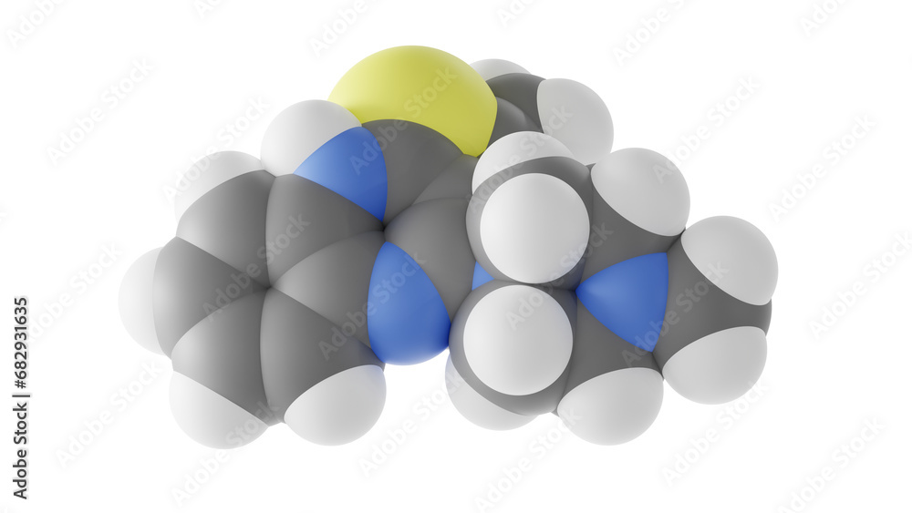 olanzapine molecule, atypical antipsychotics, molecular structure, isolated 3d model van der ...
